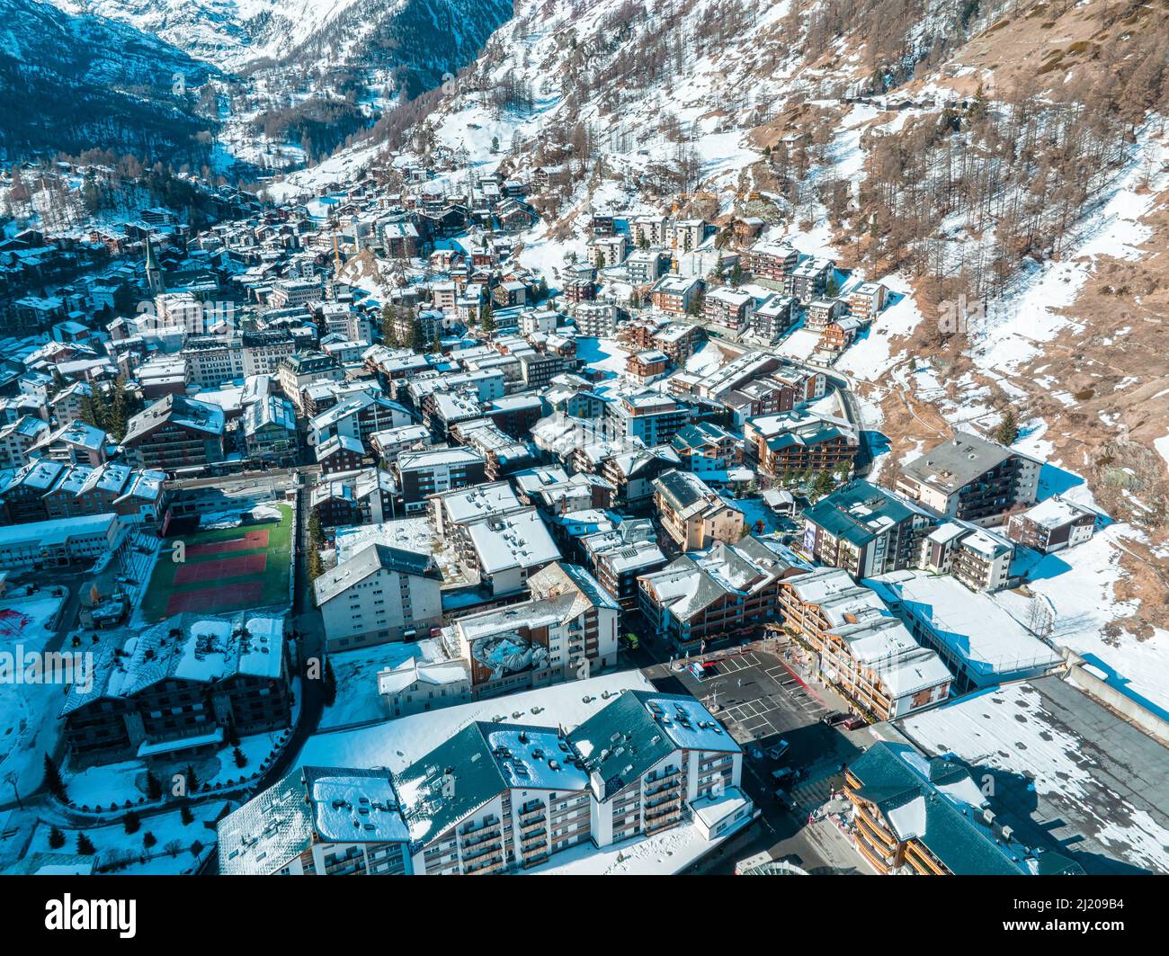Aerial View on Zermatt Valley and Matterhorn Peak Stock Photo - Alamy