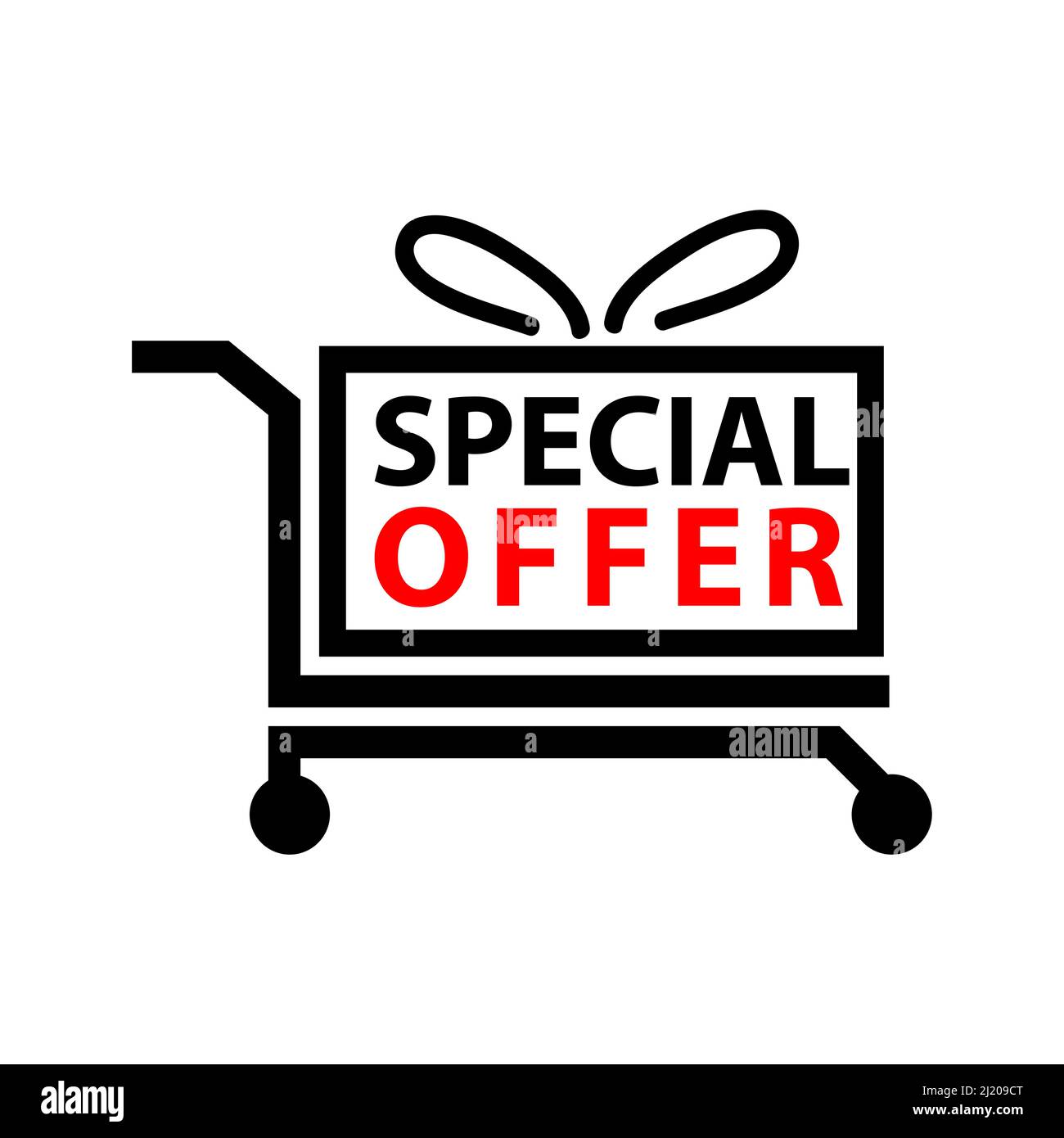 Shopping cart with the word special offer. Flat design. Vector ...