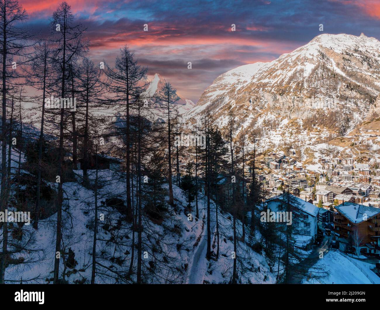 Aerial View on Zermatt Valley and Matterhorn Peak Stock Photo - Alamy