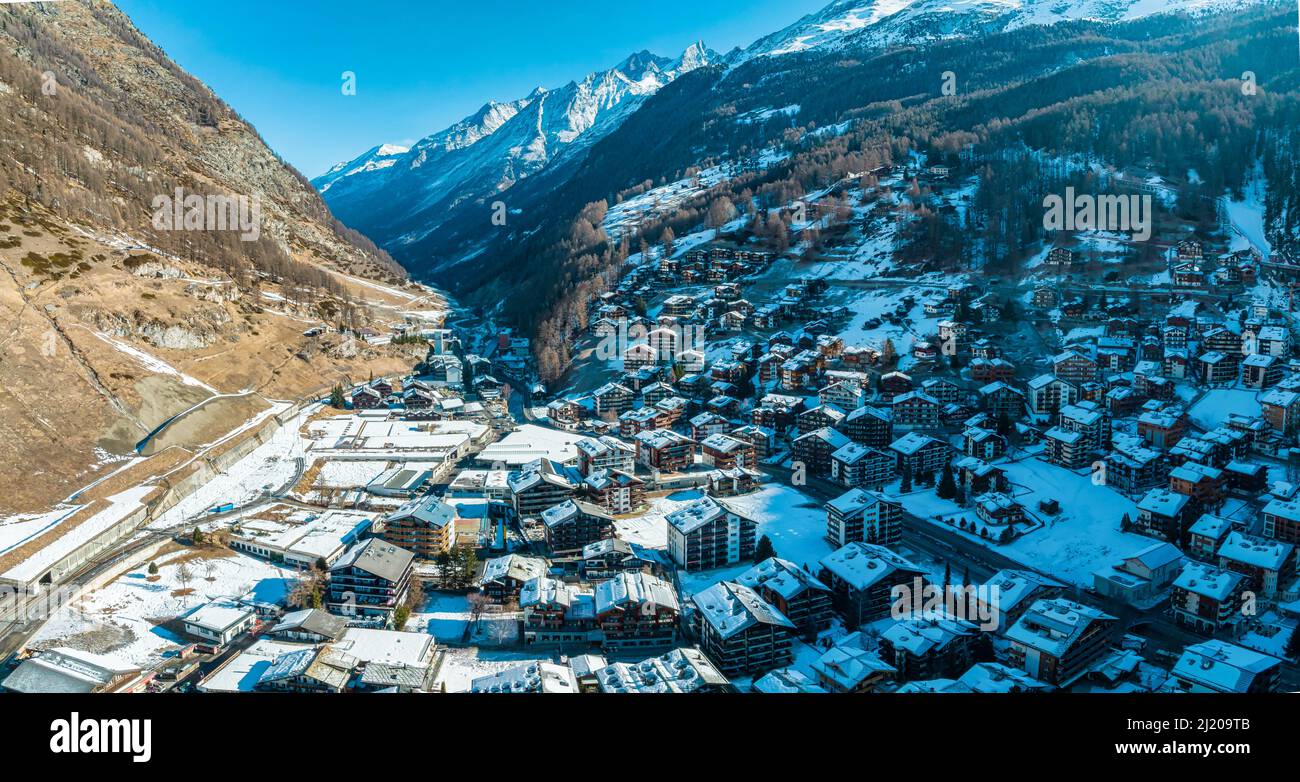 Aerial View on Zermatt Valley and Matterhorn Peak Stock Photo - Alamy