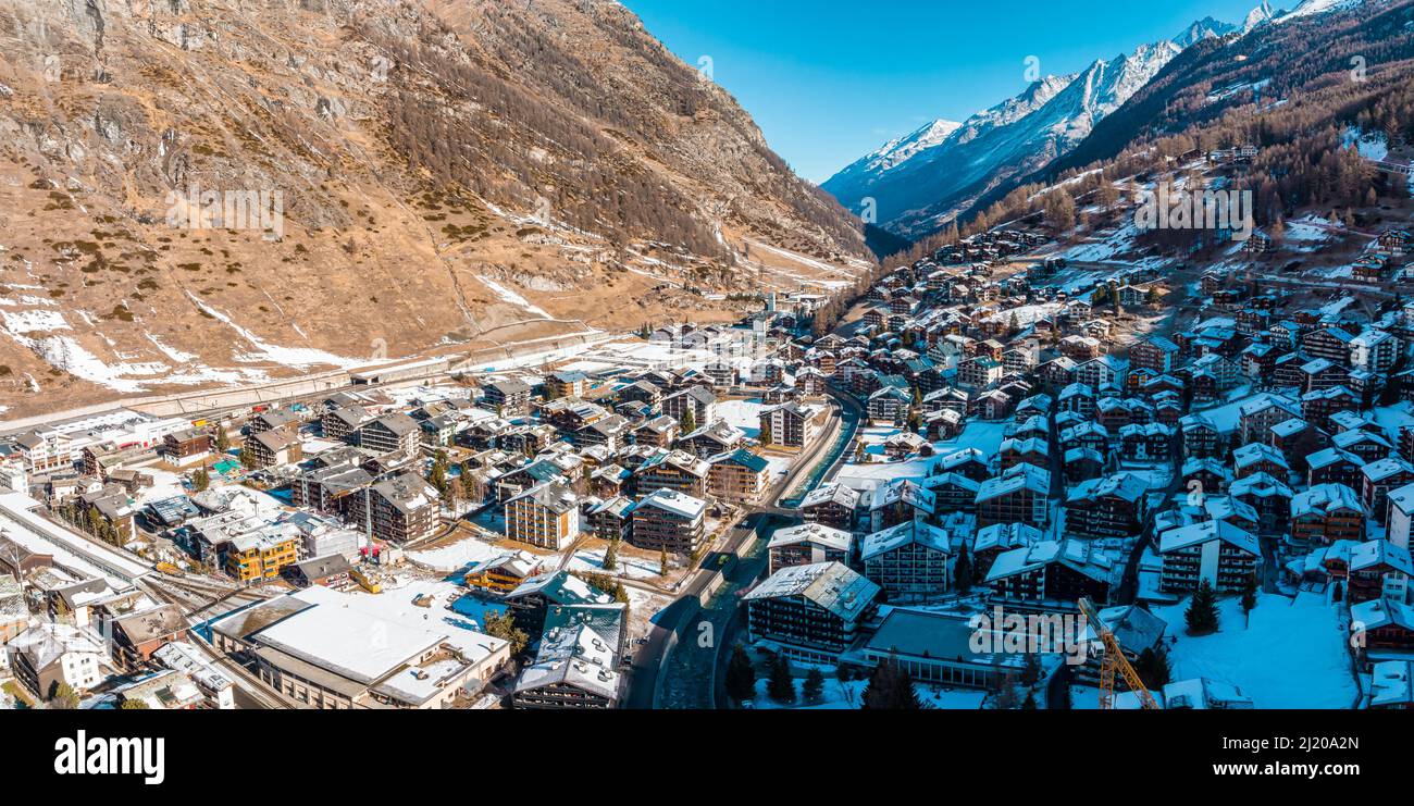 Aerial View on Zermatt Valley and Matterhorn Peak Stock Photo - Alamy