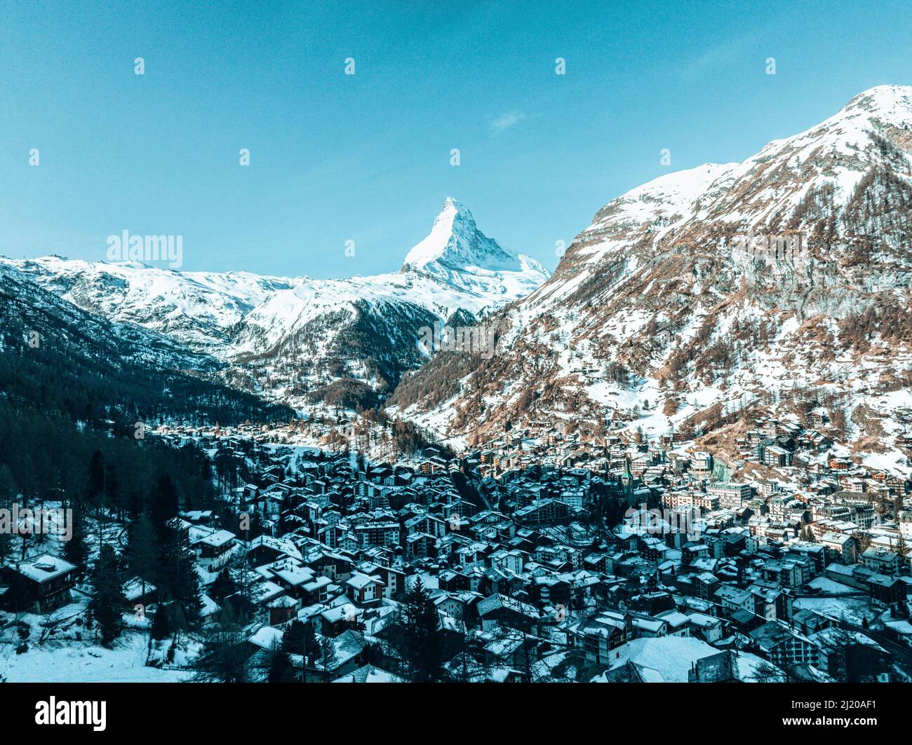 Aerial View on Zermatt Valley and Matterhorn Peak Stock Photo - Alamy
