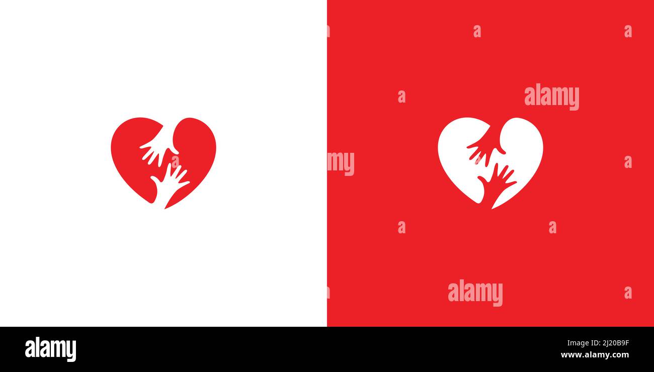 simple and modern hand combination heart logo design Stock Vector Image ...