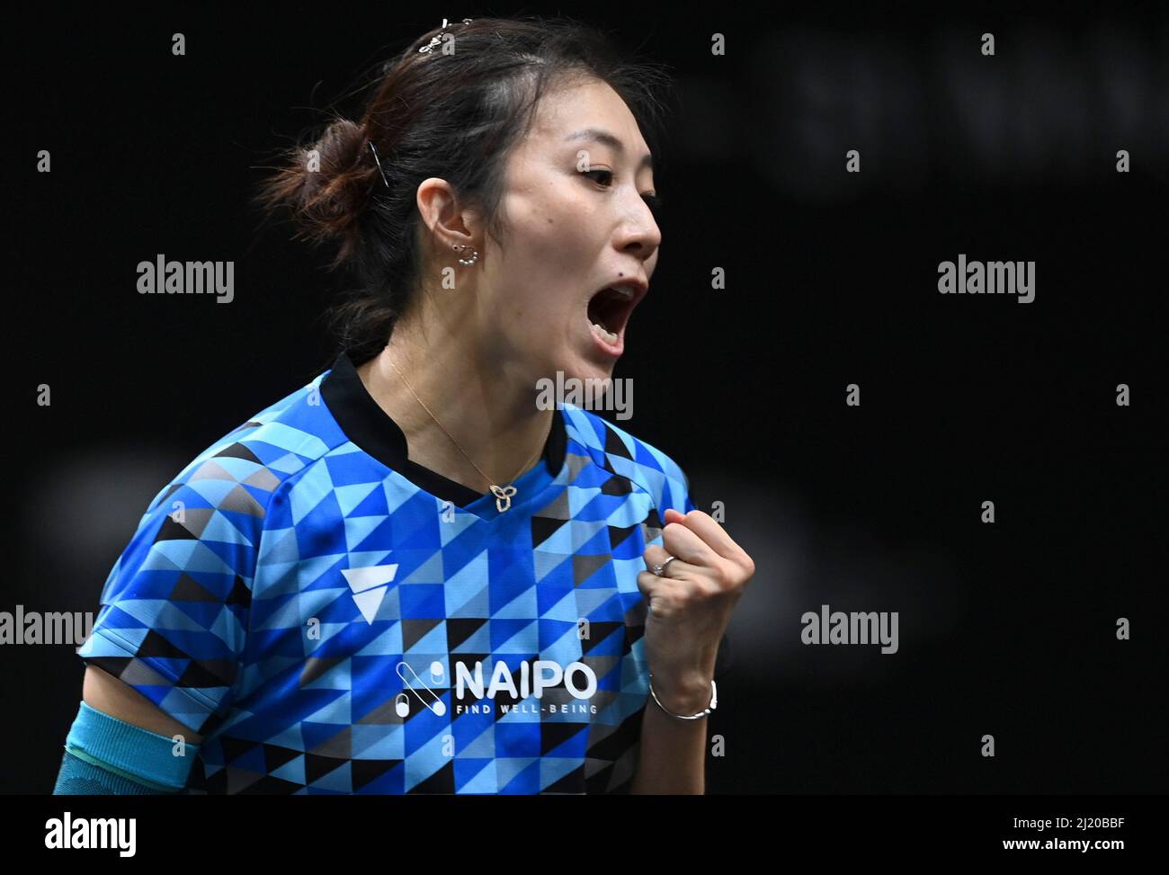 Doha, Qatar. 28th Mar, 2022. Han Ying of Germany reacts during the ...