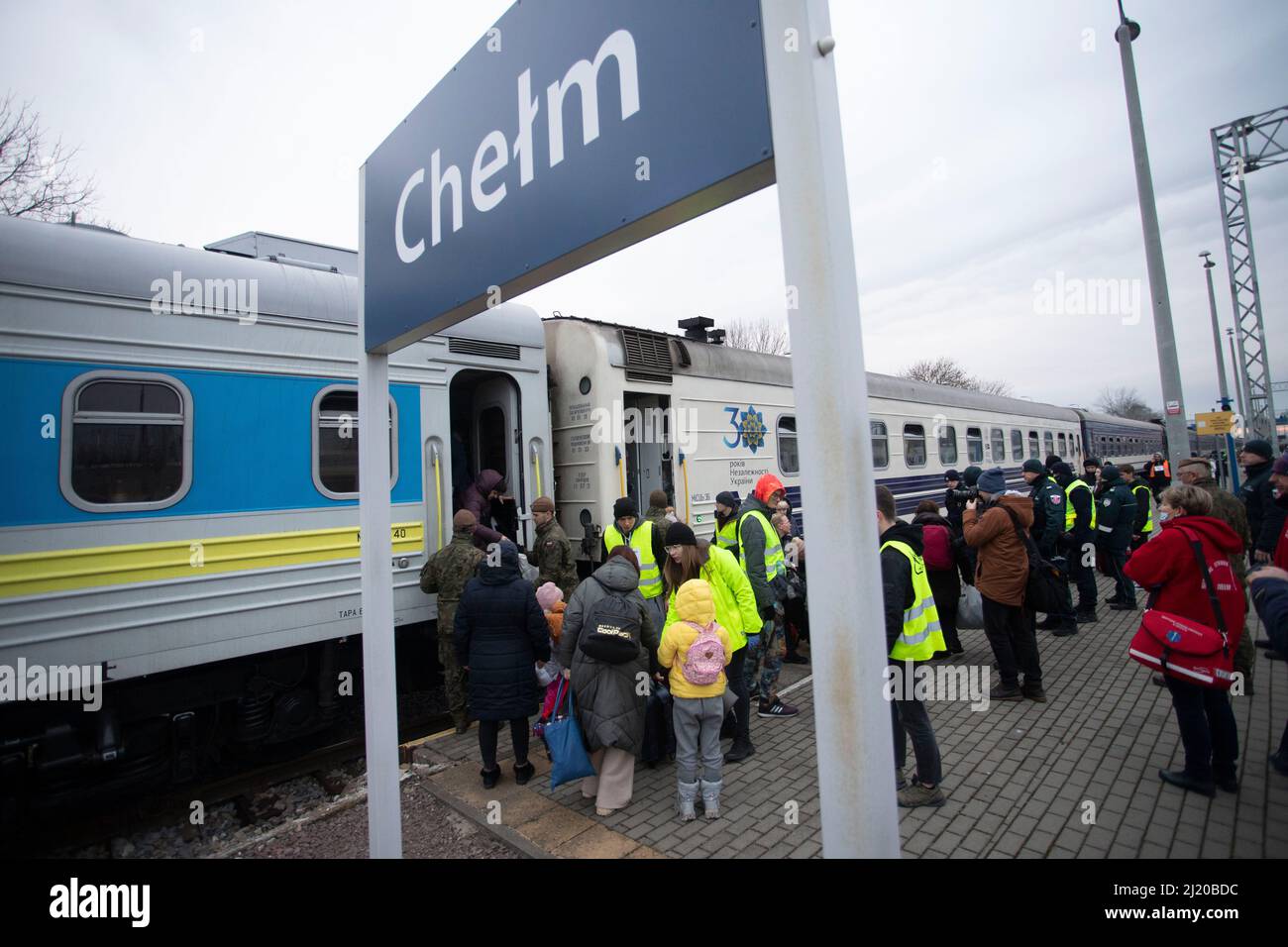 02.03.2022, Poland, Lubelskie, Chelm - Ukraine war: Train with ...