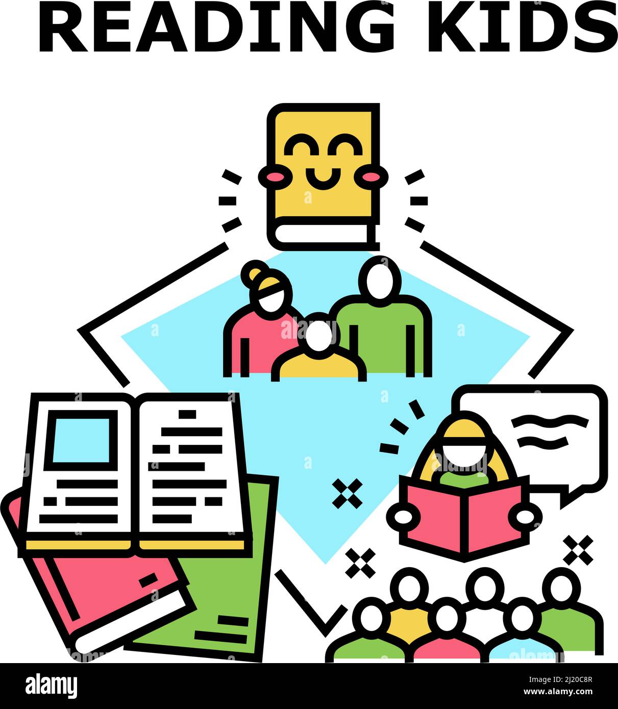 Kids Reading Vector Concept Color Illustration Stock Vector Image & Art ...