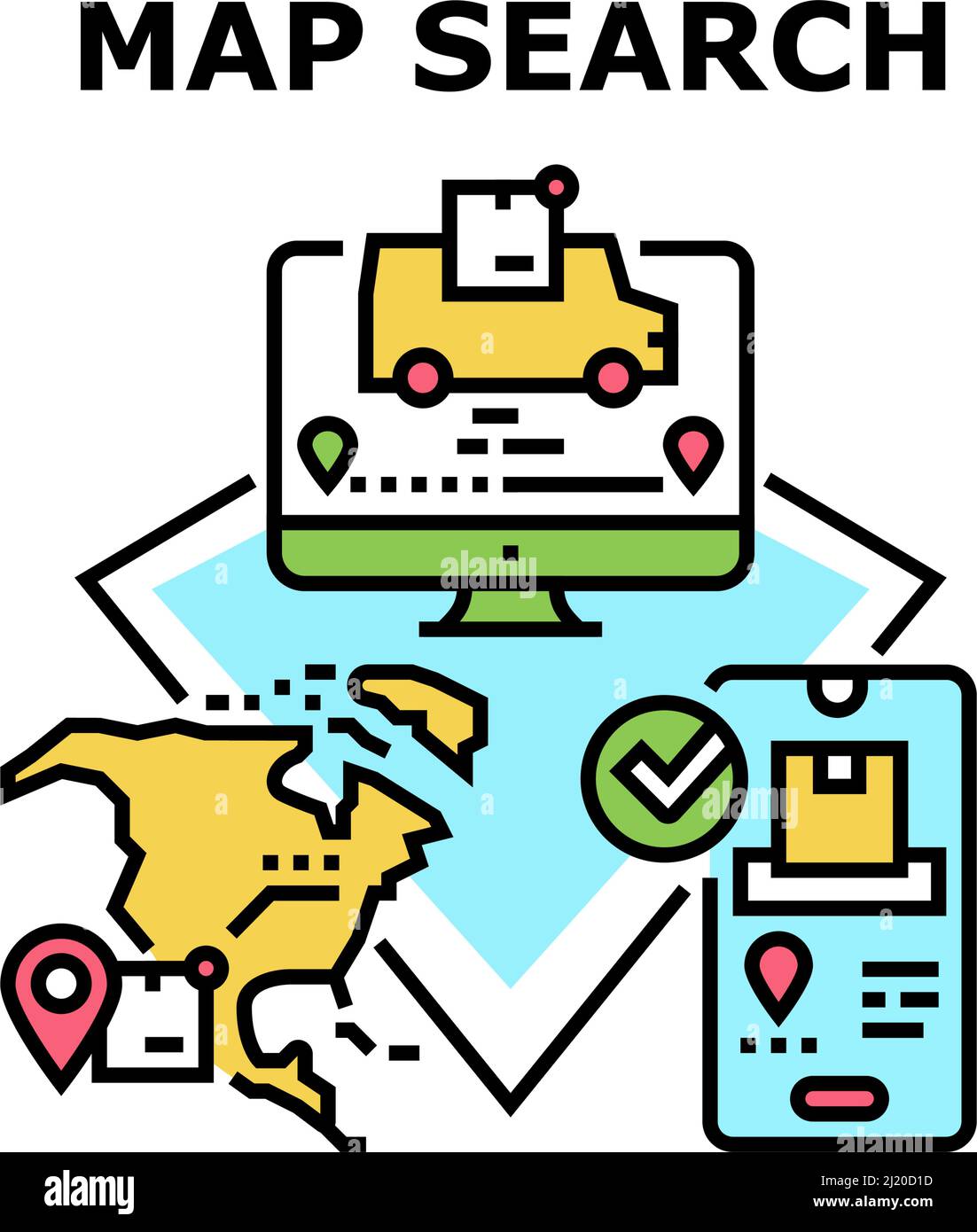 Map Search App Vector Concept Color Illustration Stock Vector Image ...