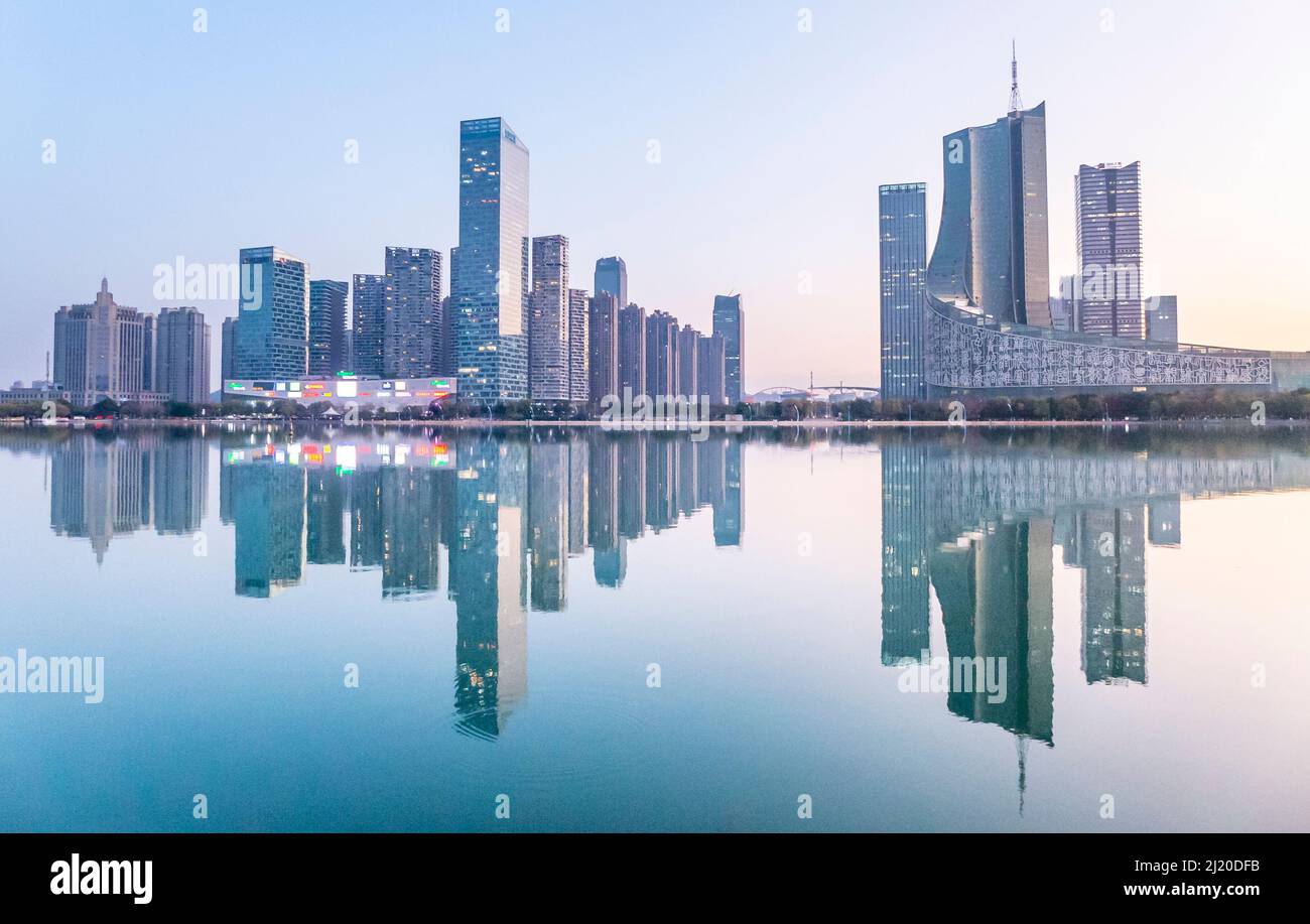 Symmetrical city on the horizon Stock Photo - Alamy