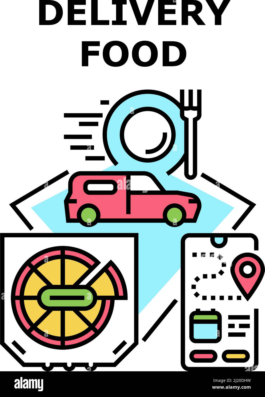 Delivery Food Vector Concept Color Illustration Stock Vector Image ...