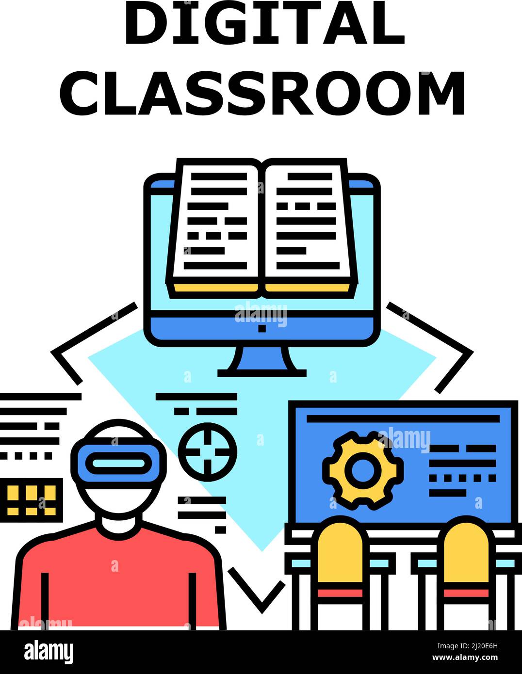 Digital Classroom Vector Concept Color Illustration Stock Vector Image ...
