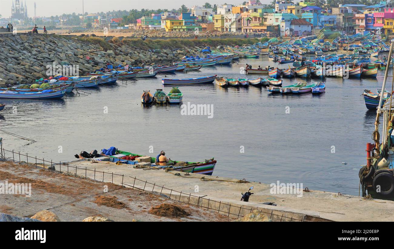 Colachel,Tamilnadu,India-December 23 2021: Boats and ships docked in ...