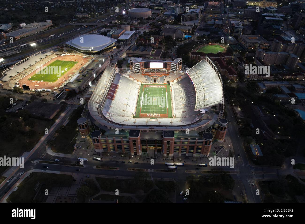 An aerial view of Darrell K Royal-Texas Memorial Stadium, Mike A. Myers ...