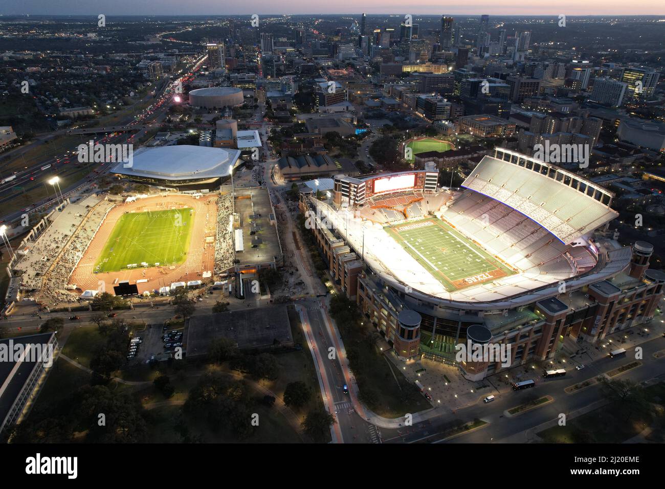 An aerial view of Darrell K Royal-Texas Memorial Stadium, Mike A. Myers ...