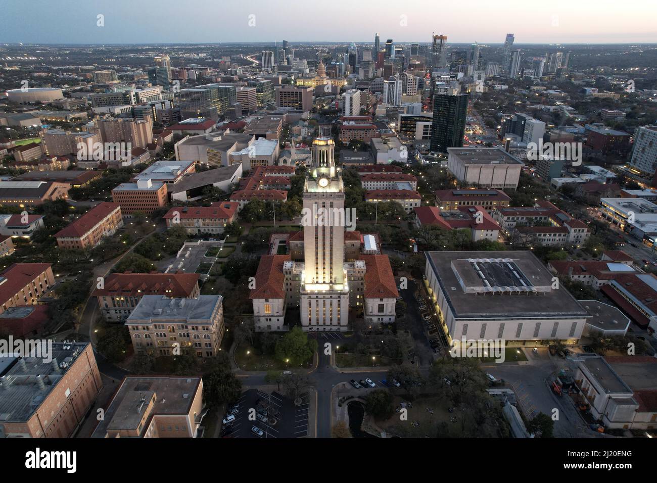 The UT Tower and Main Building on the University of Texas campus ...