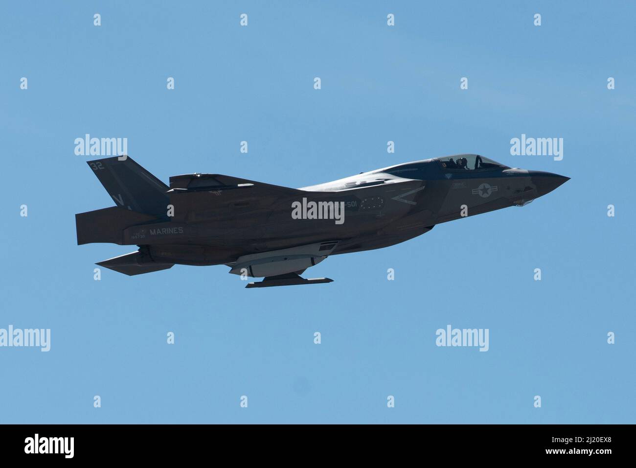 A U.S. Marine Corps F-35B Lightning II fighter jet with a 25 millimeter ...