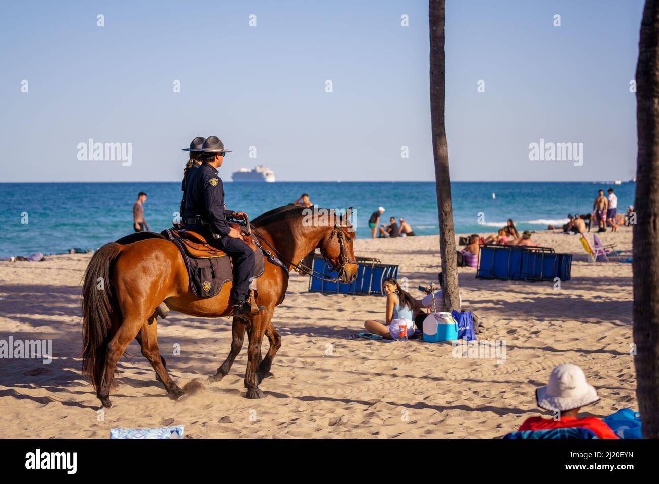 Fort Lauderdale, FL, USA - March 27, 2022: Police on horses on patrol ...