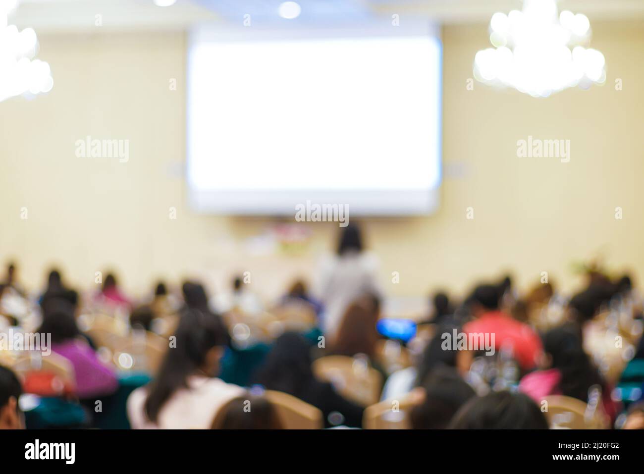 Blurred group of people seminar meeting in hotel ballroom business ...