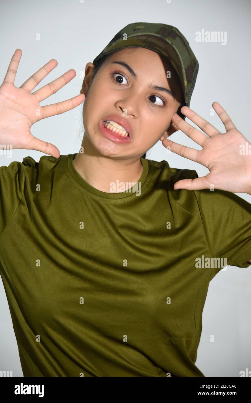 Shocked Or Confused Adult Female Army Soldier Stock Photo - Alamy