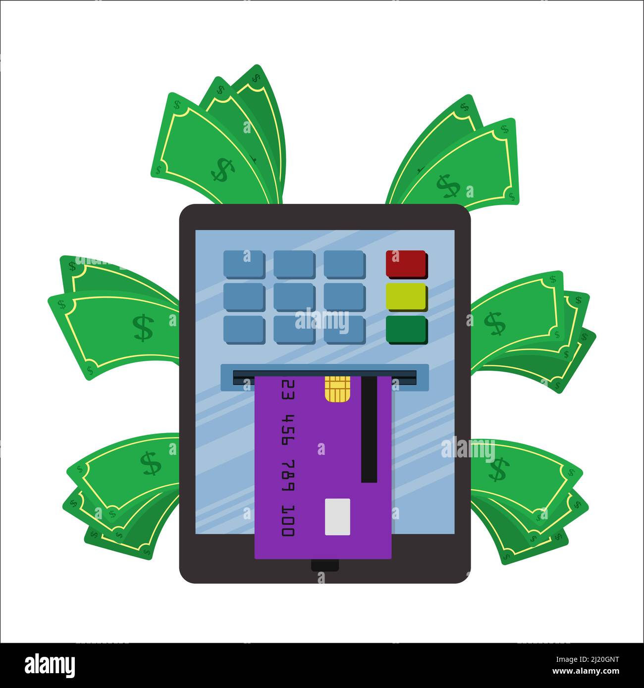Withdraw money from tablet. Credit card being inserted into an atm ...