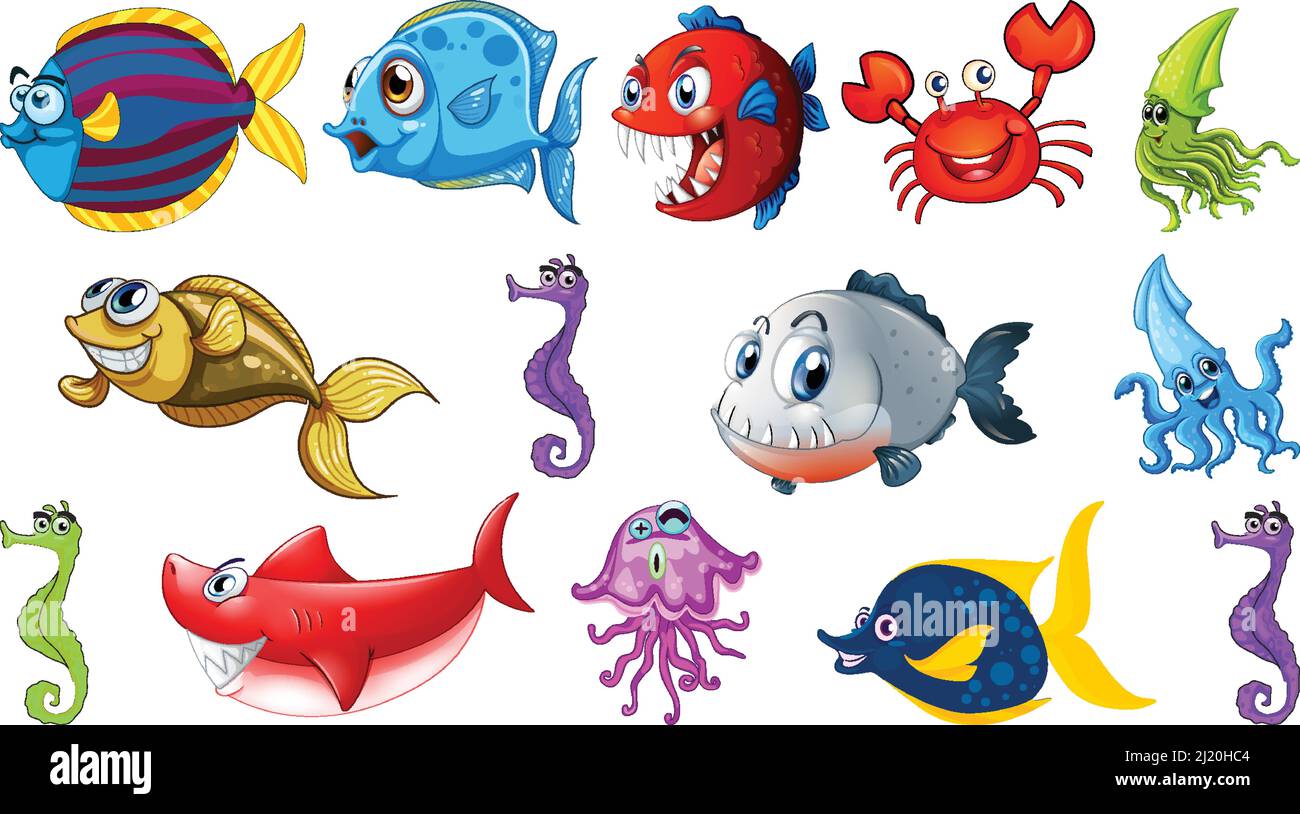 Sea animals cartoon collection illustration Stock Vector Image & Art ...