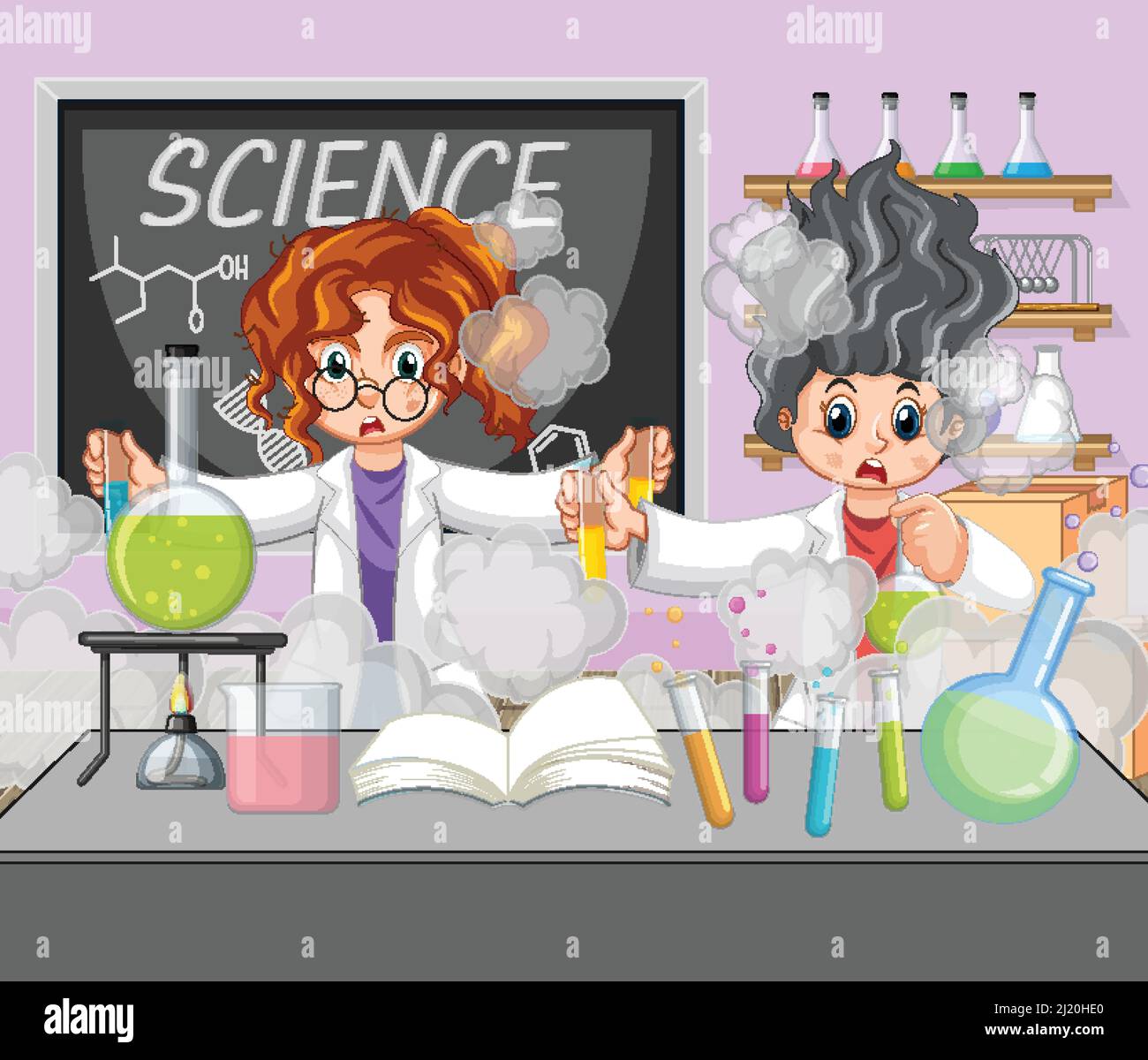 Funny scientist experiment in laboratory illustration Stock Vector ...