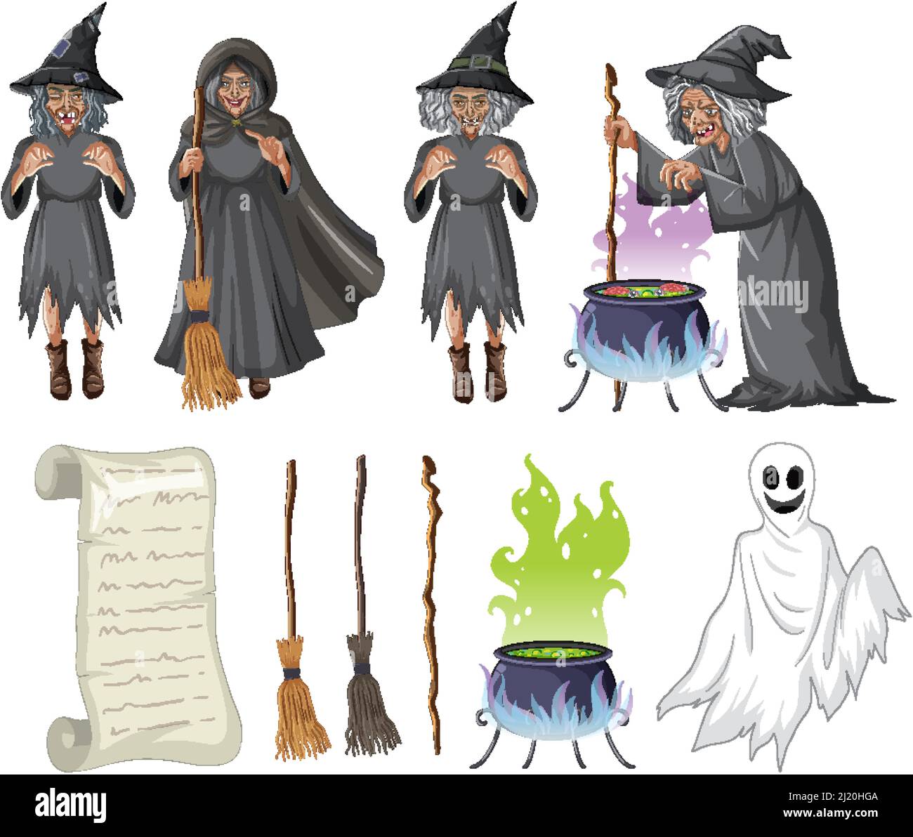 Set of witches and wizard objects illustration Stock Vector Image & Art ...
