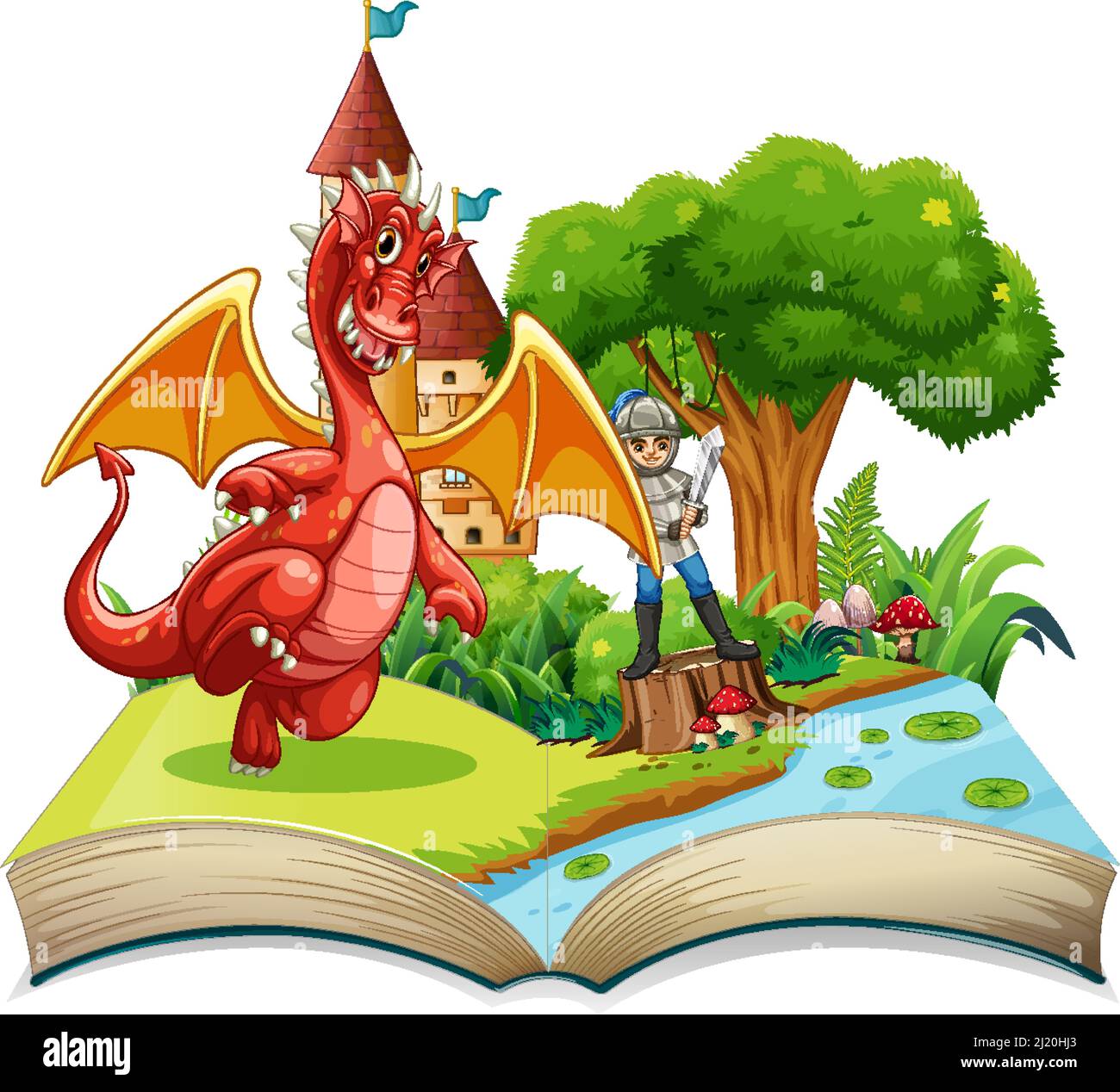Storybook with dragon and knight illustration Stock Vector Image & Art ...