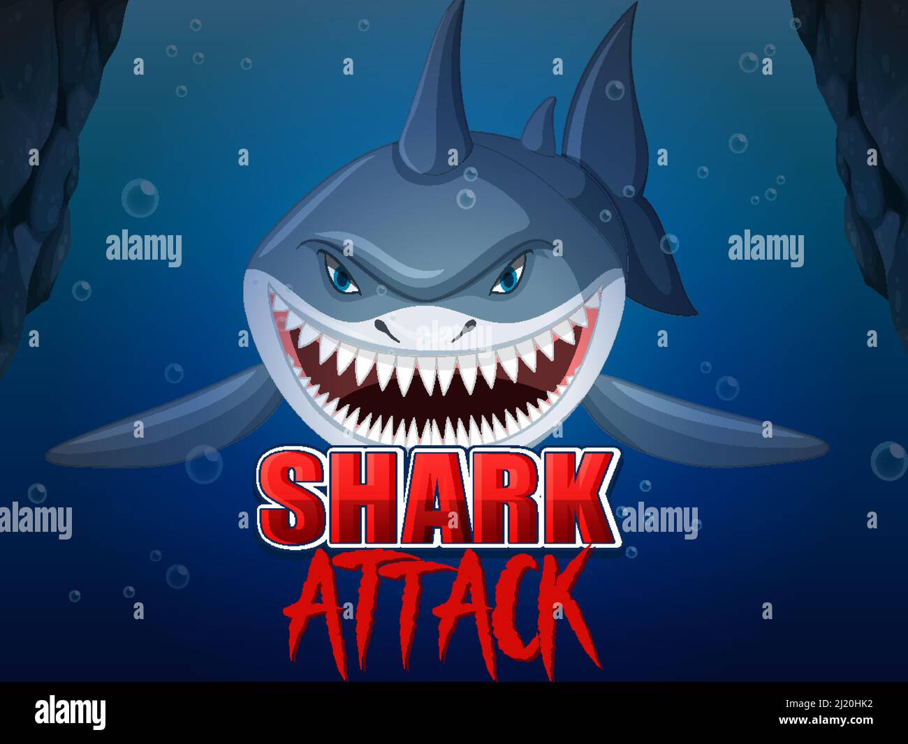 Aggressive shark underwater deep sea background illustration Stock ...