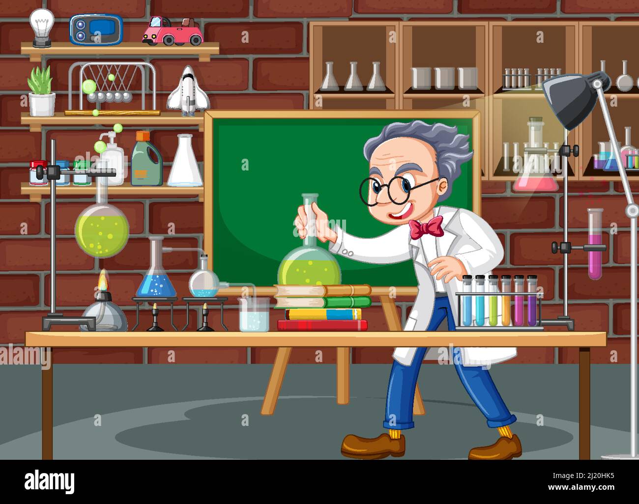 Laboratory scene with scientist cartoon character illustration Stock ...