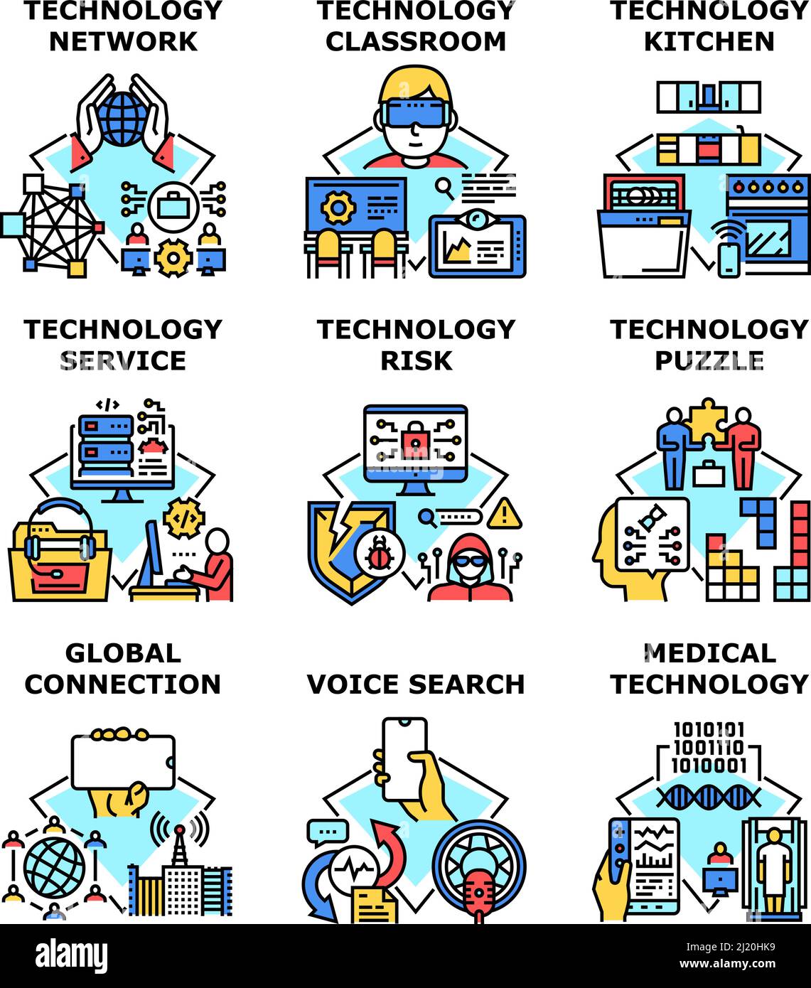 Technology Service Set Icons Vector Illustrations Stock Vector Image ...