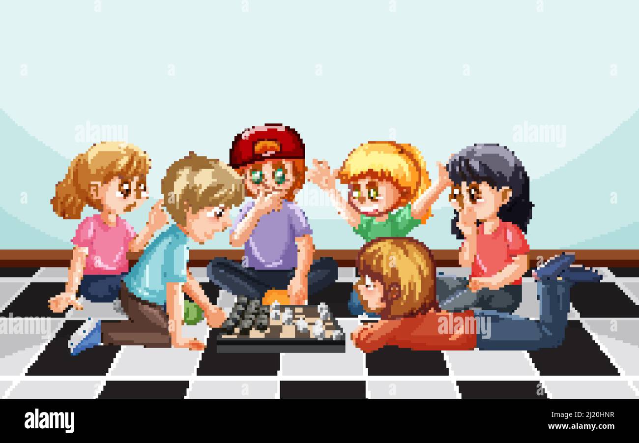 A room scene with children playing board game illustration Stock Vector ...