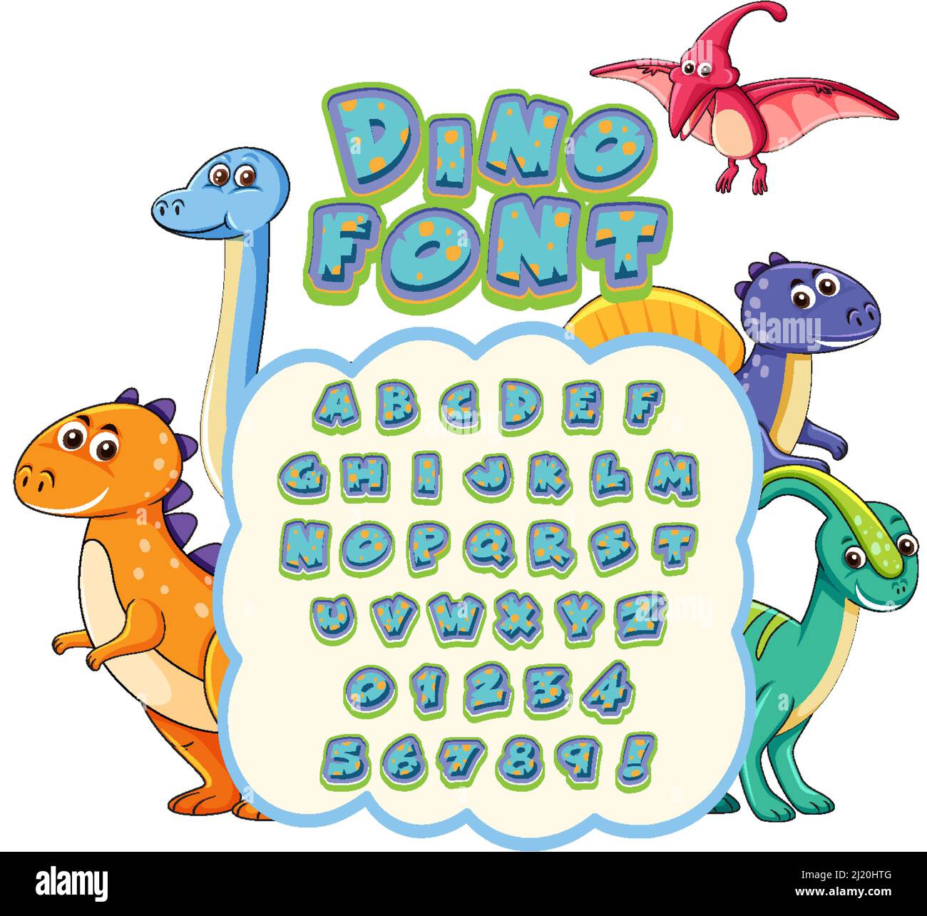 Font design for english alphabets in dinosaur character on template ...