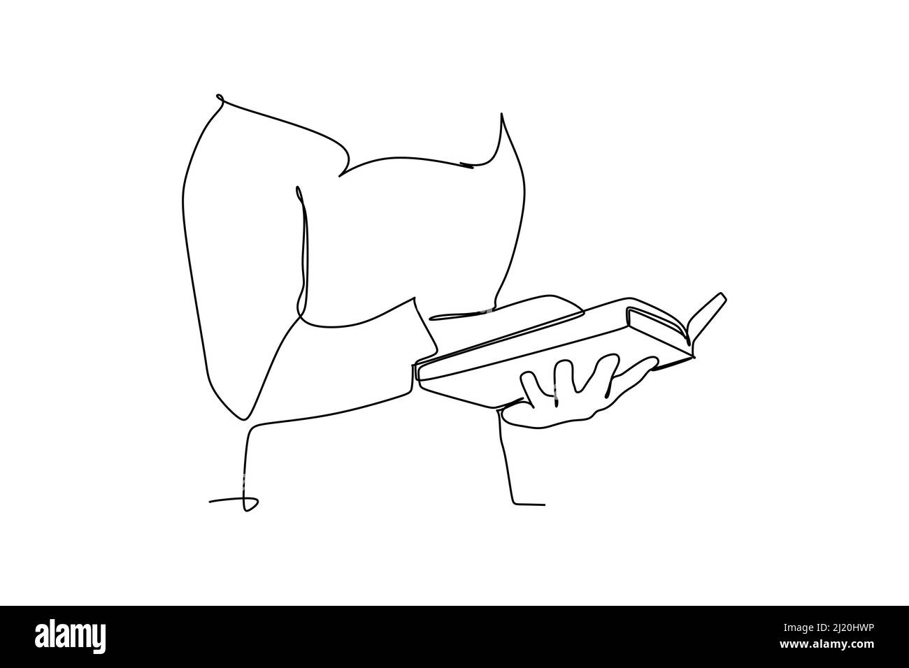 continuous line drawing of woman reads a book. Woman reads a book ...