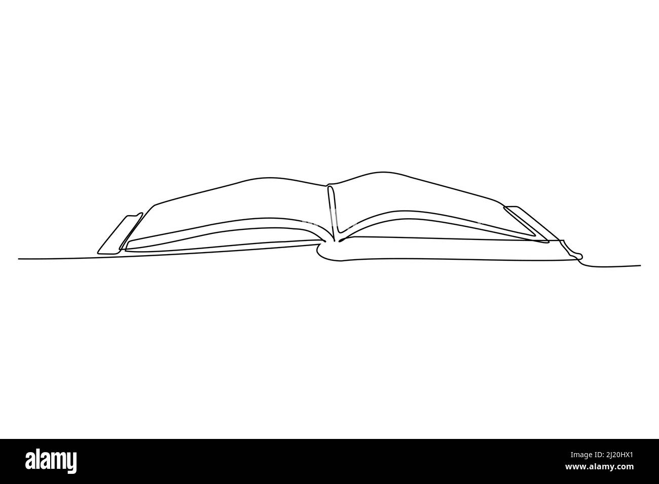 Continuous One Line Drawing Opened Book Vector Illustration Education Supplies Back To School