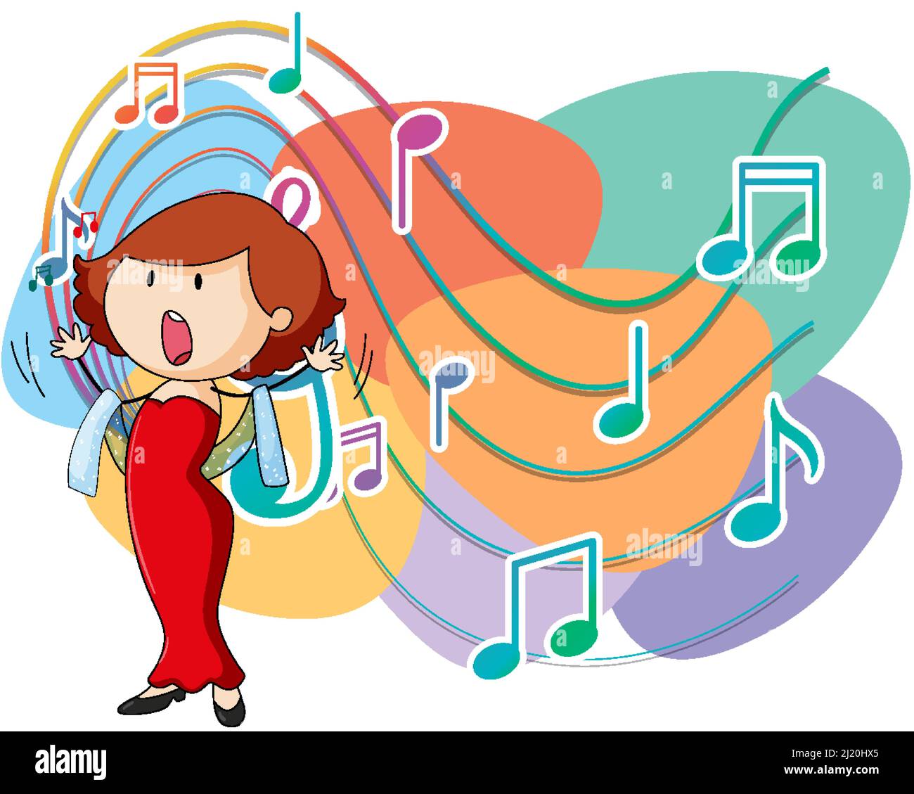 singer woman cartoon with music melody symbols illustration Stock ...