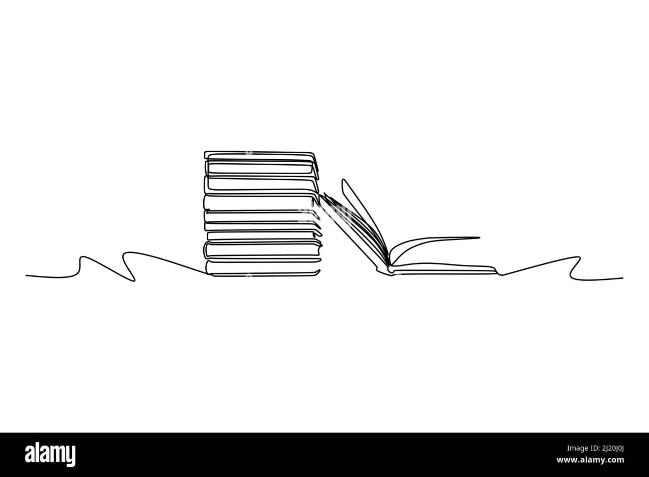 Simple single line drawing of books on the table. Line art design for ...