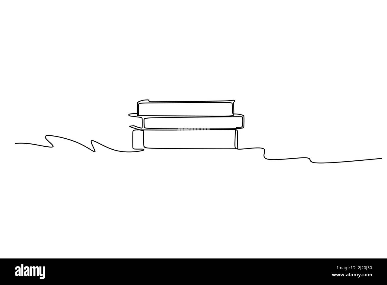 Simple single line drawing of books stack on the table. Line art design ...