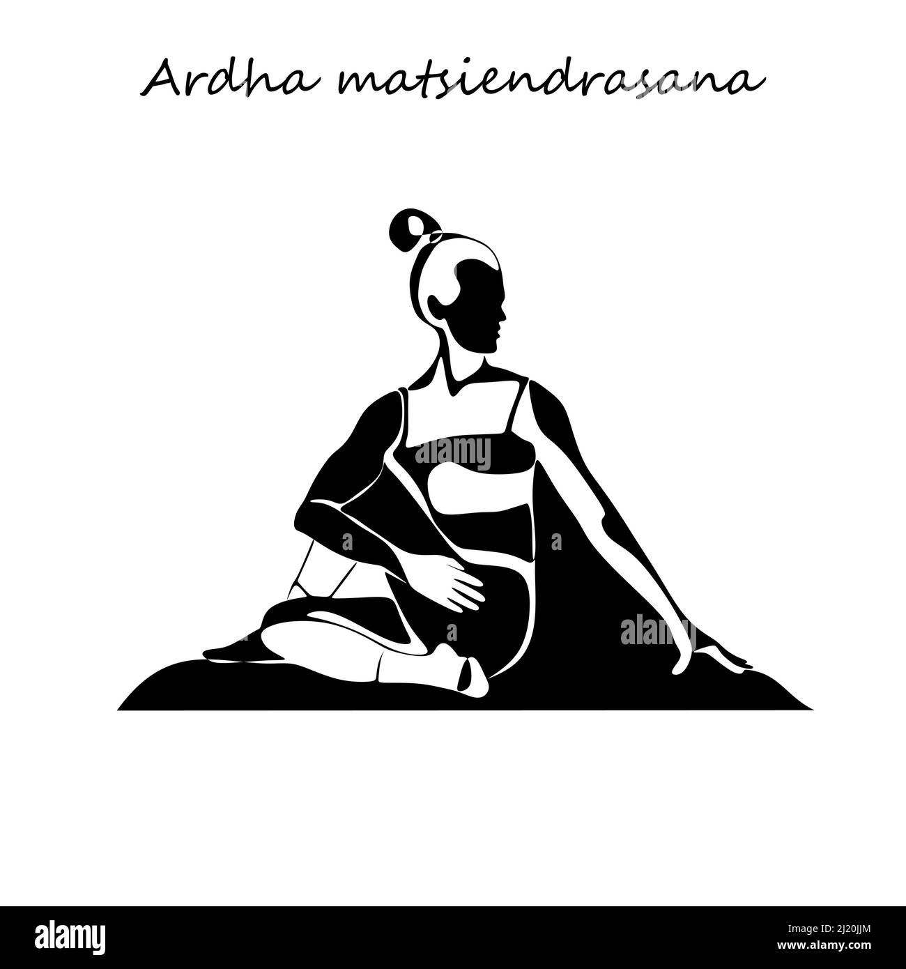 Continuous line drawing. Young woman making yoga exercise, silhouette ...