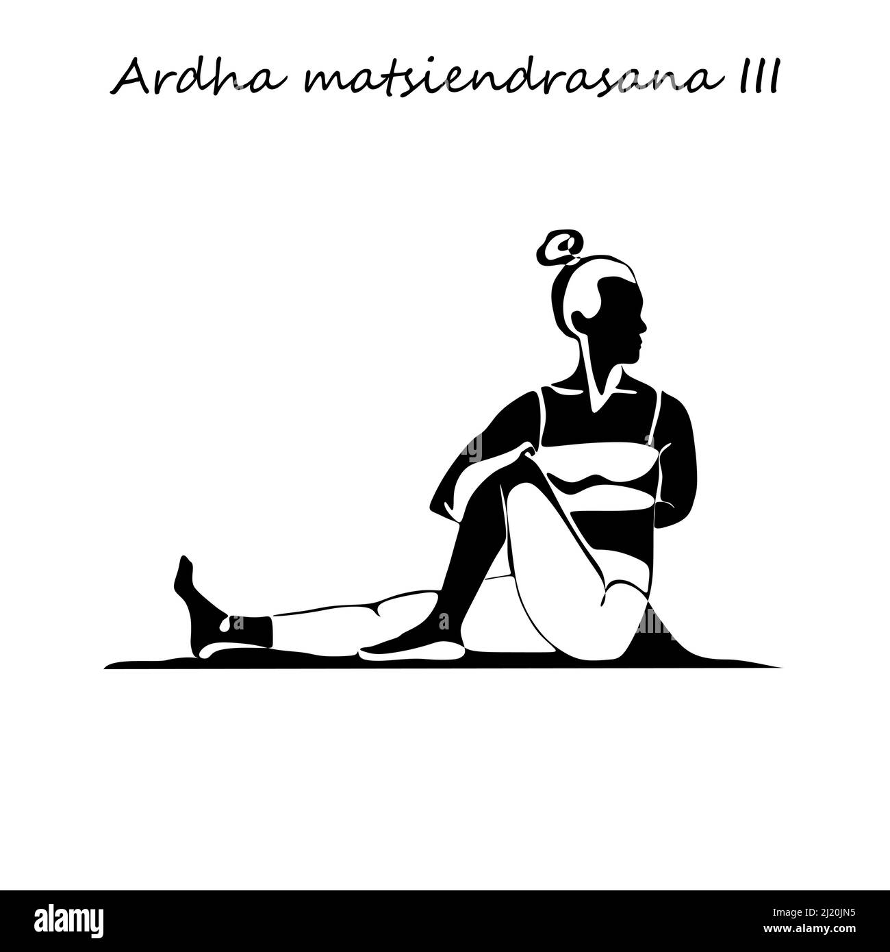 Continuous line drawing. Young woman making yoga exercise, silhouette ...