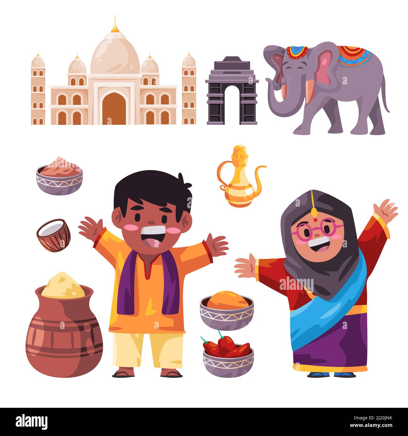 India set collection of object boy kids girl wearing indian tradional ...