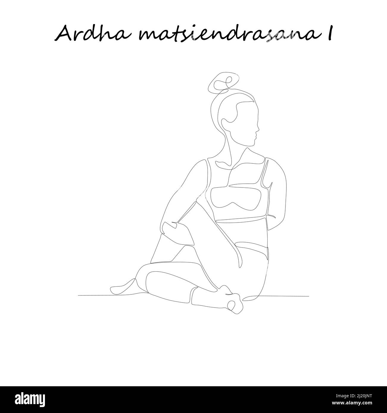 Continuous line drawing. Young woman making yoga exercise, silhouette ...
