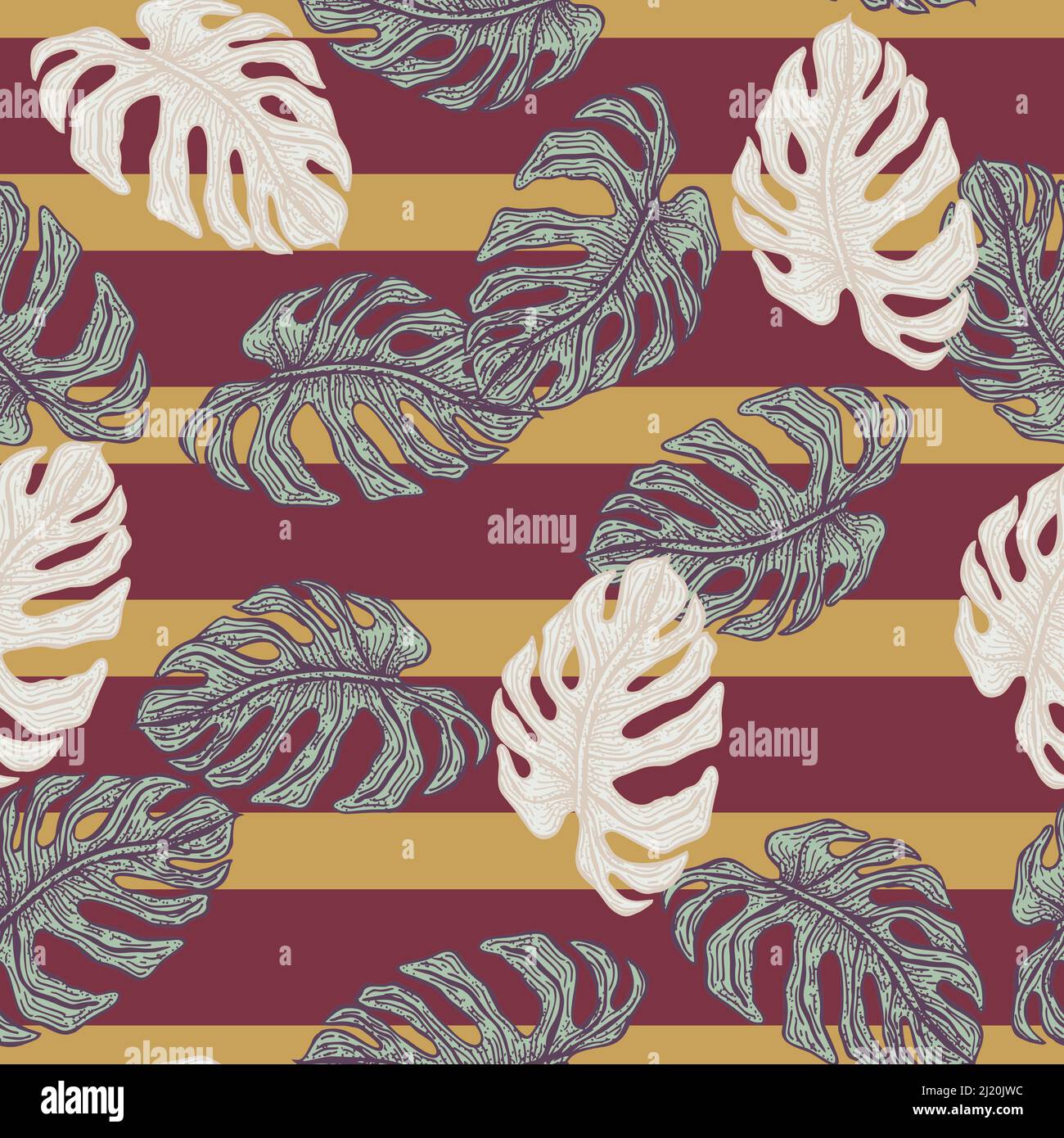 Monstera leaf seamless pattern.Vintage tropical branch in engraving ...