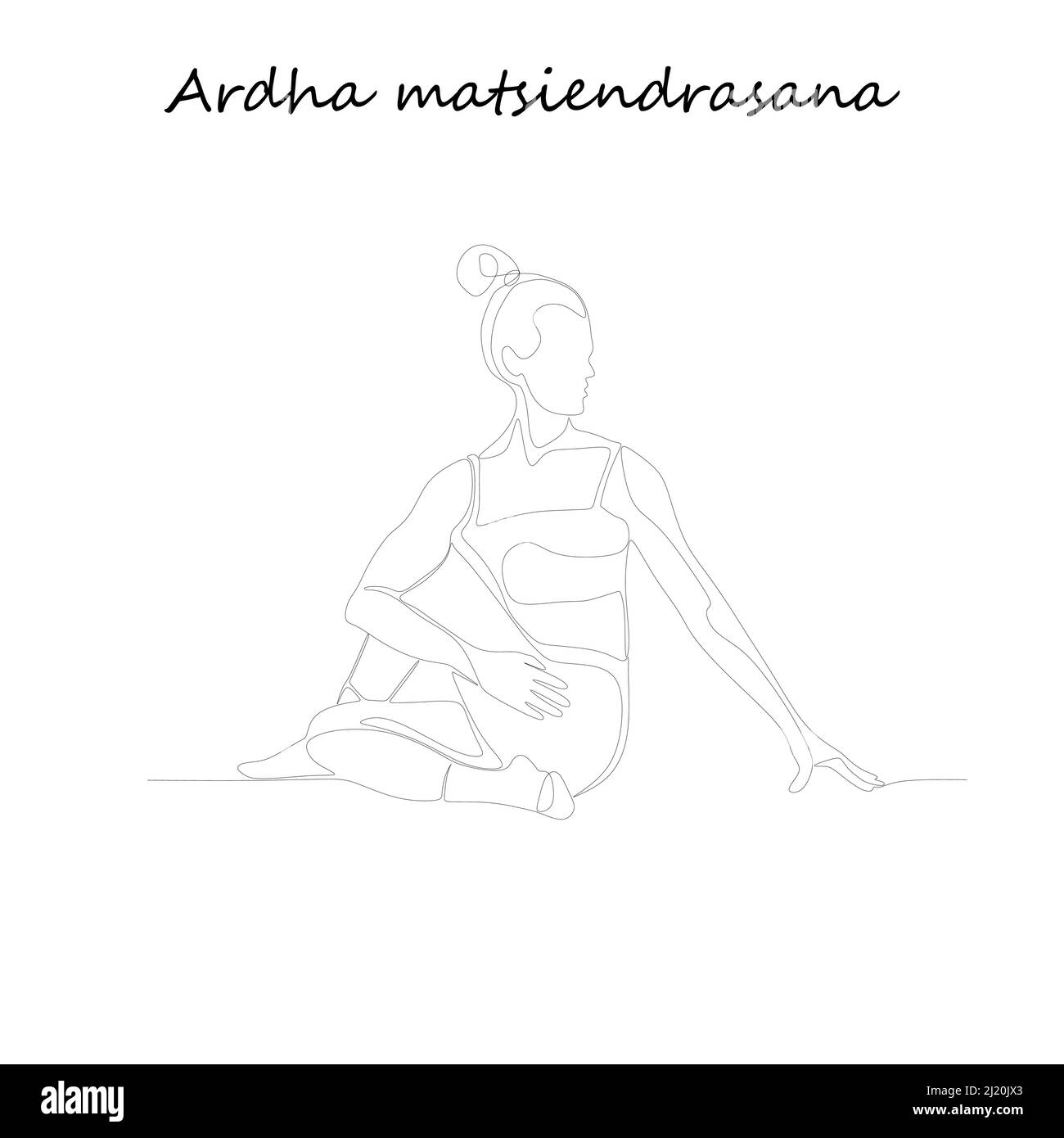 Continuous line drawing. Young woman making yoga exercise, silhouette ...