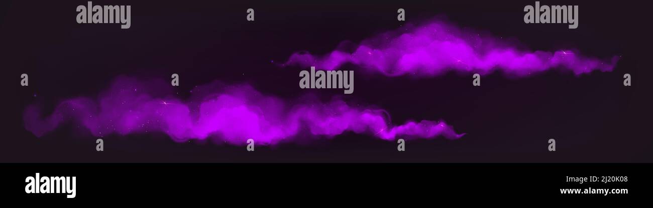 Purple magic dust trails with sparkles and glitter. Horizontal powder ...