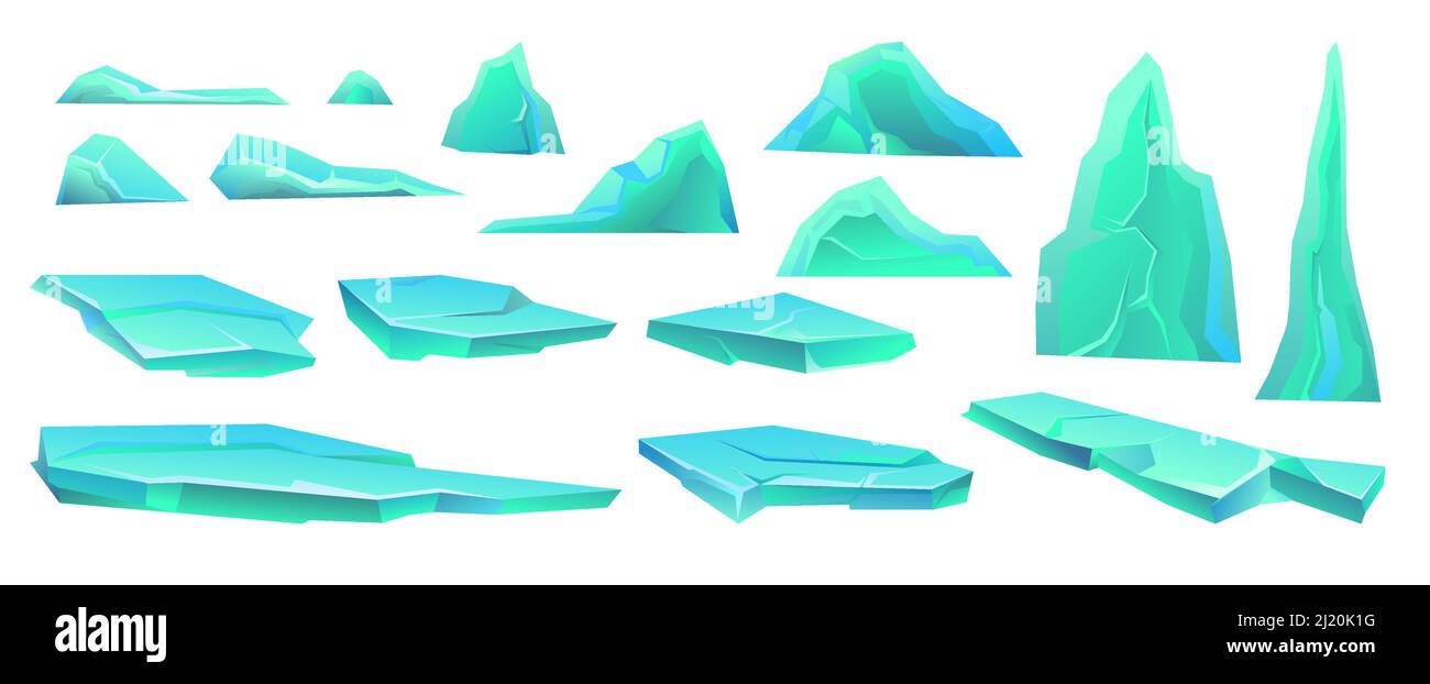 Ice block set. Pieces of frost ice floe. Winter freeze objects ...