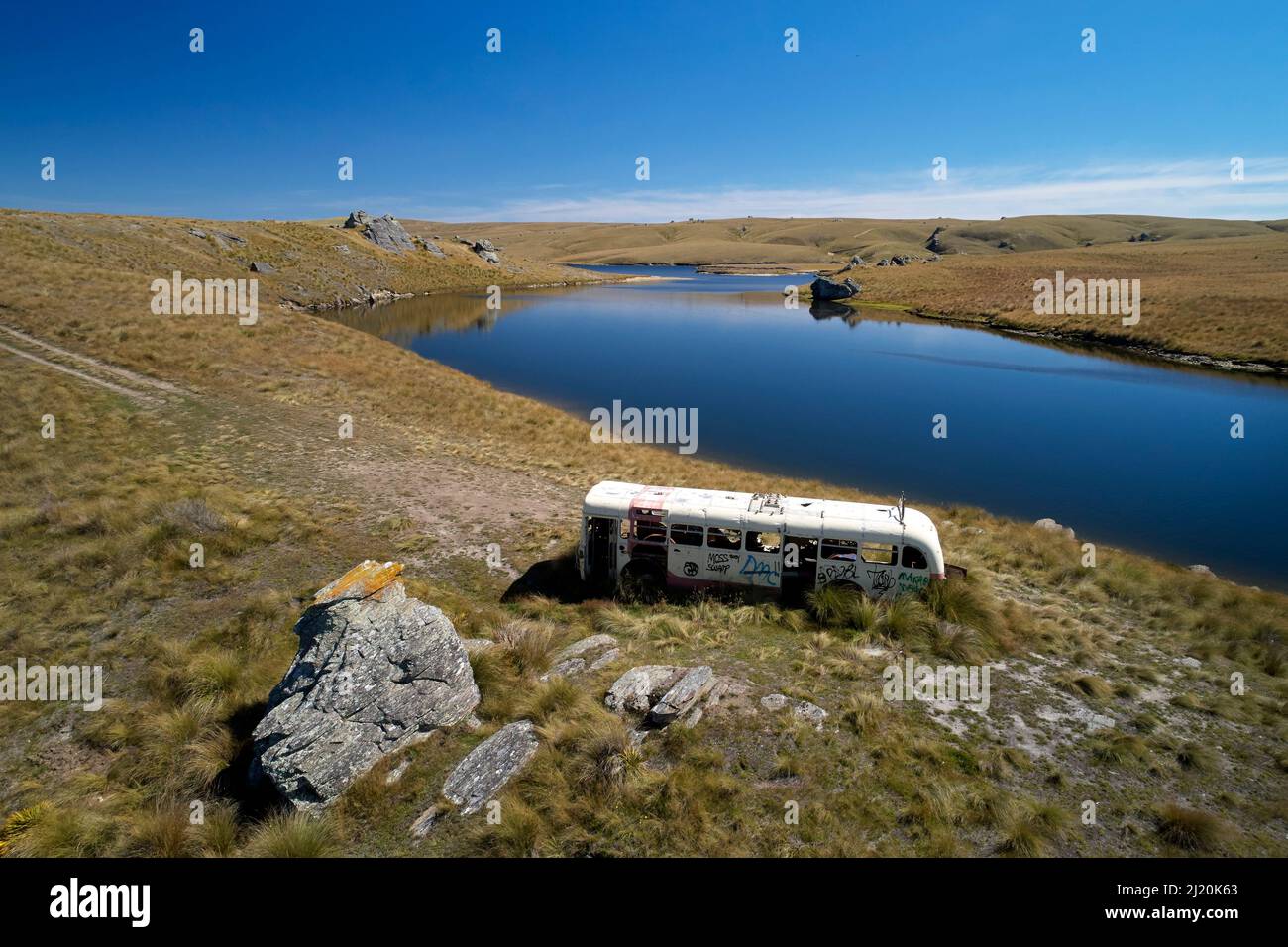 Old Dunedin bus by Logan Burn Reservoir (aka Great Moss Swamp), near ...