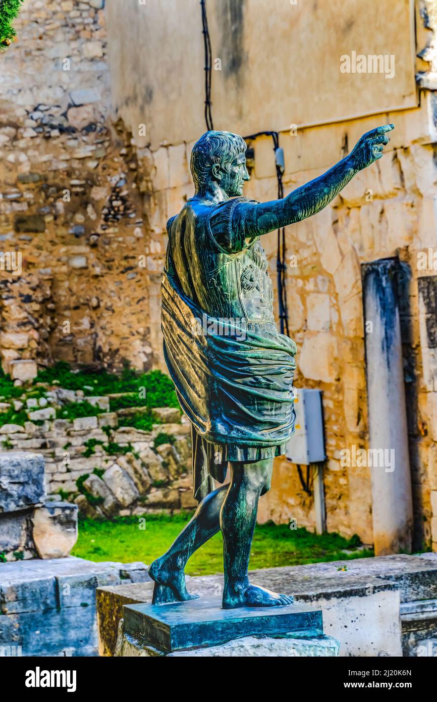 Emperor Augustus Statue Ancient Roman Gate Augusta Porte Nimes Gard ...