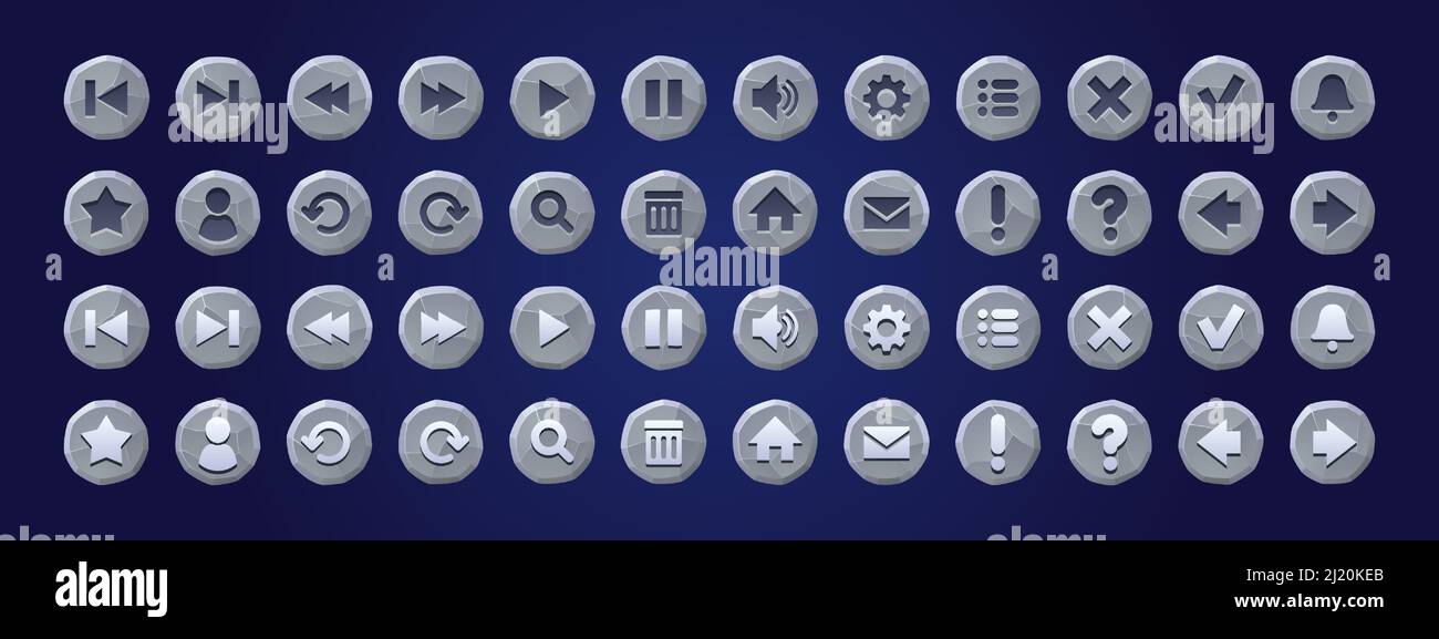 Stone texture buttons for game or app interface, menu ui design ...