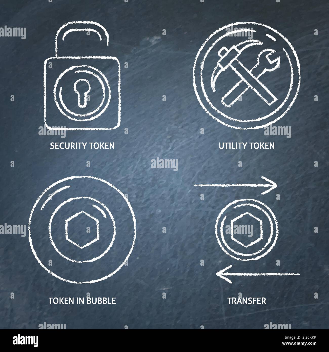 Chalkboard NFT token icon set. Utility and security tokens, transaction ...
