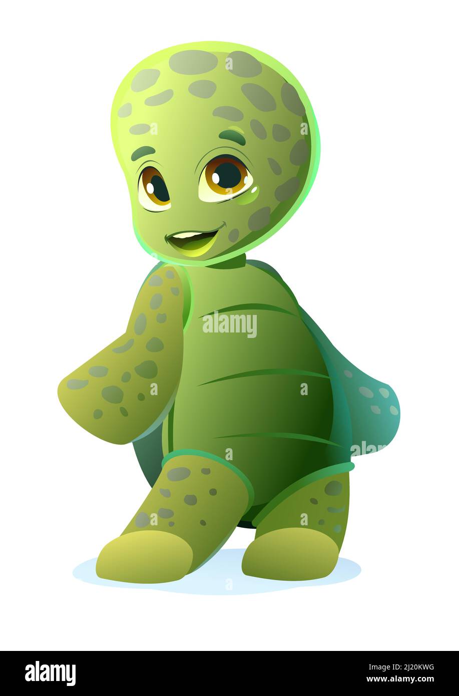 Little turtle doubts. Cartoon person stands and smiles. Fun style ...